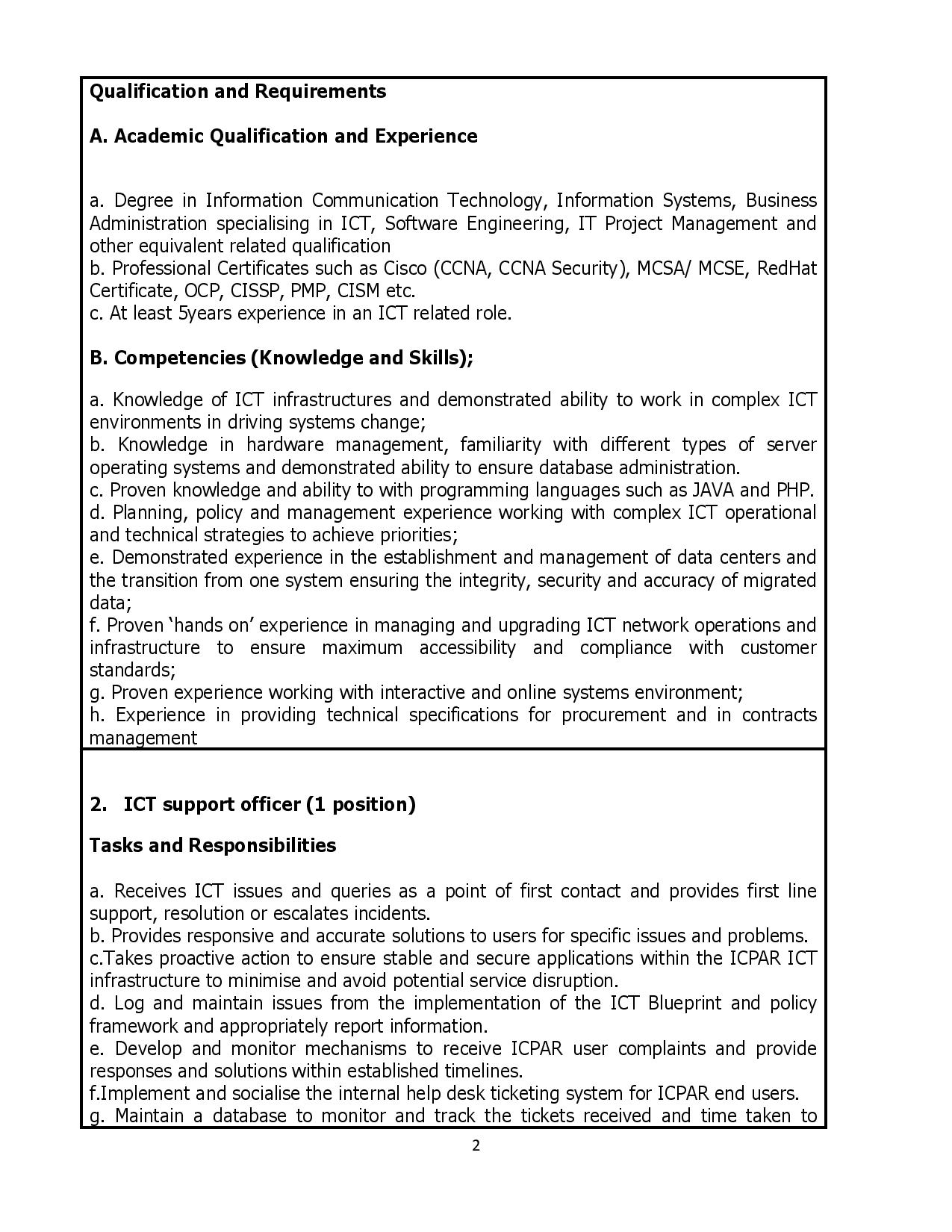 2 Job positions of ICT Manager and for ICT Support Officer: Deadline:07 ...
